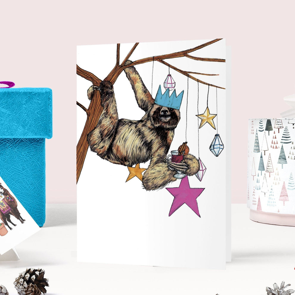 Festive Sloth Christmas Card | Plastic Free Cards | Fawn & Thistle